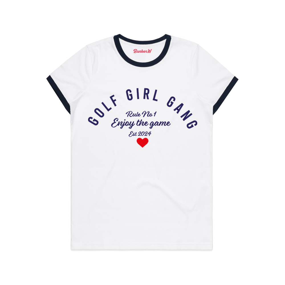 Bunker Woman Girl Gang Crest Cotton T Shirt - White | Golf T Shirts ...